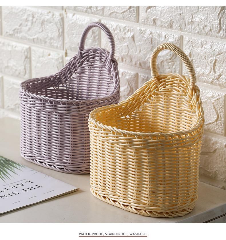 Plastic Rattan Weaving Wall Hanging Basket Kitchen Green Onions, Ginger ...