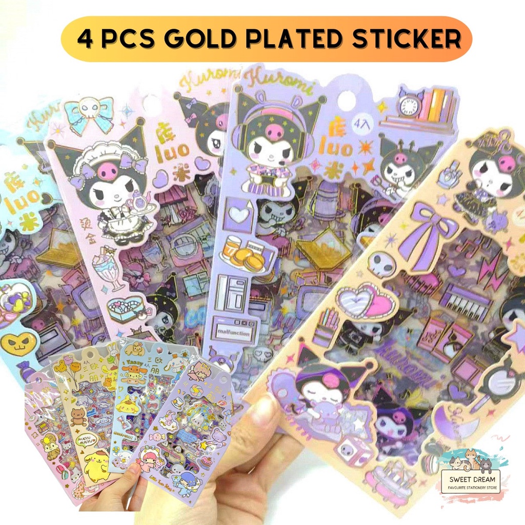 4 PCS SHEET Pieces Gold Plated Kuromi Sanrio Design Sticker SET DIY ...