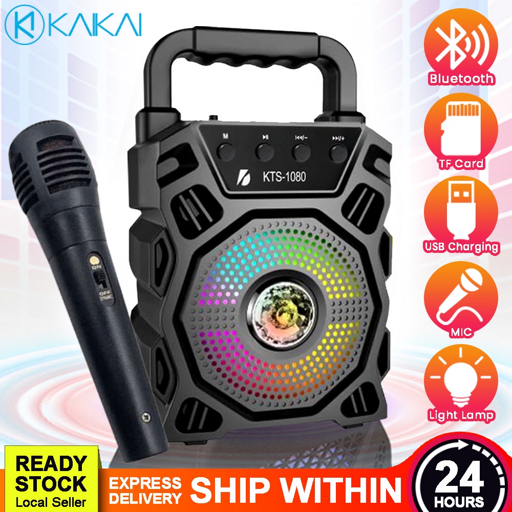 🔥PROMO🔥 KTS 1080 Microphone Portable Bluetooth Speaker With Led Light ...