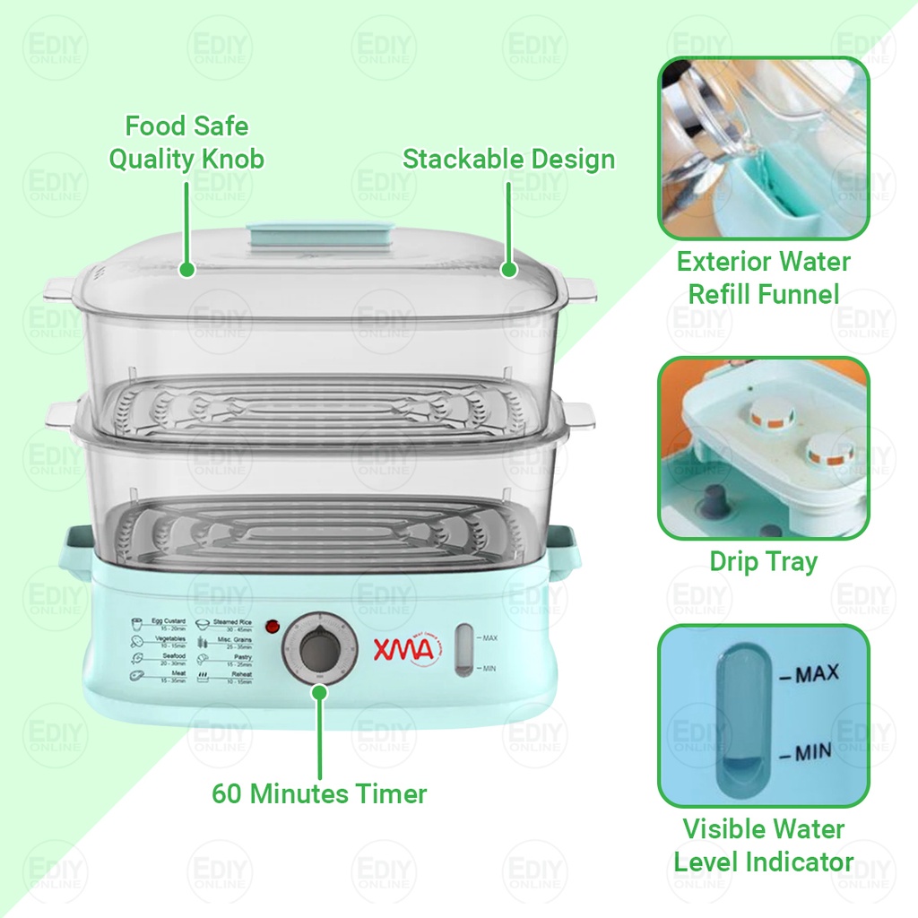 【SIRIM 3 PIN】 XMA BIG ELECTRIC FOOD STEAMER 2 TIER ( 24L ) XFS-24L ...