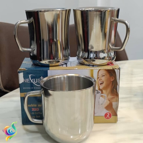 [Made In India] 2PCS Stainless Steel Double Layer Coffee And Tea Mug Silver Cup Set 170ml 240ml ...