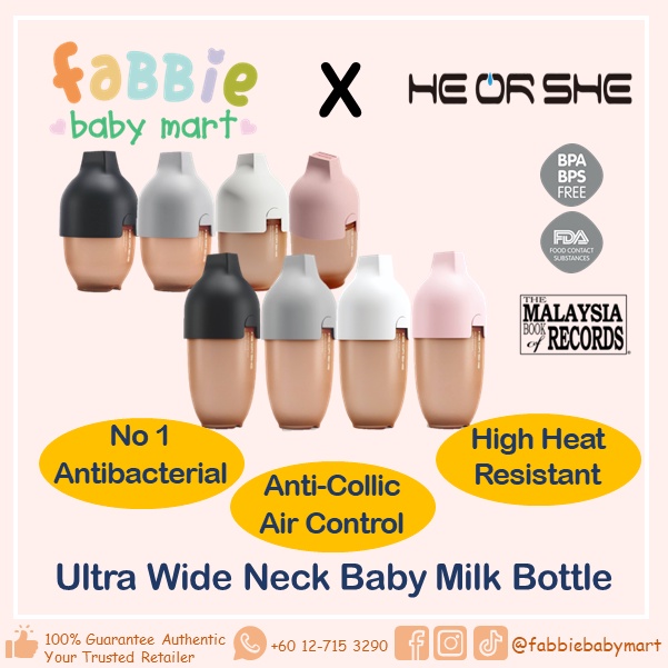 [Fabbie Baby Mart] He or She Ultra Wide Neck Baby Milk Bottle 160ml/240ml 婴儿奶瓶Botol Susu Bayi ...