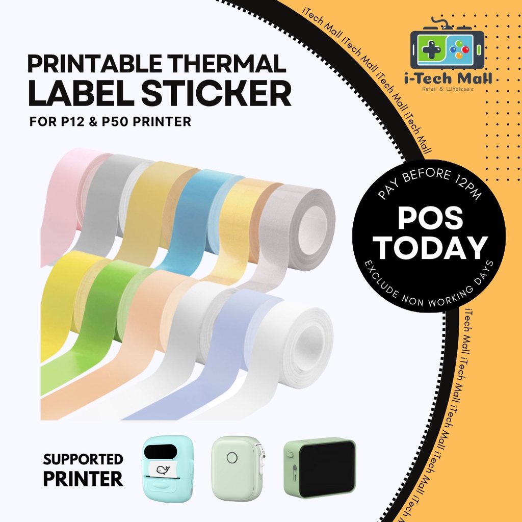 P12 Sticker Label Refill Roll Tape Thermal Continuous Gap Marklife ...