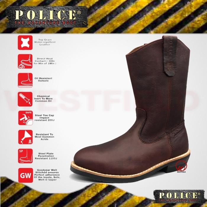 [ORIGINAL] POLICE® PREMIUM LEATHER 10” STEEL TOE SAFETY BOOTS SHOE ...