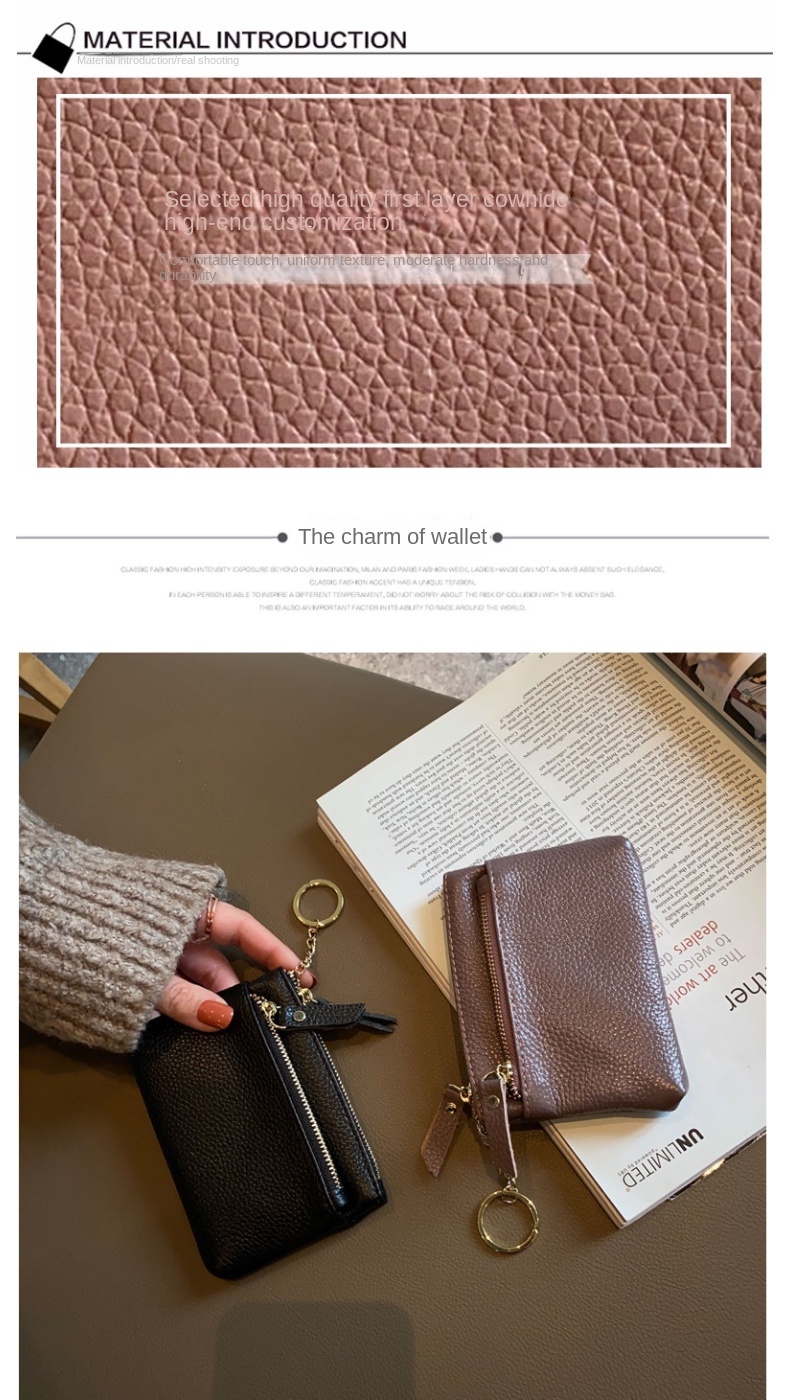 [Mr. Leather] Coin Purse Genuine Leather Women's Mini Key Three-Layer ...