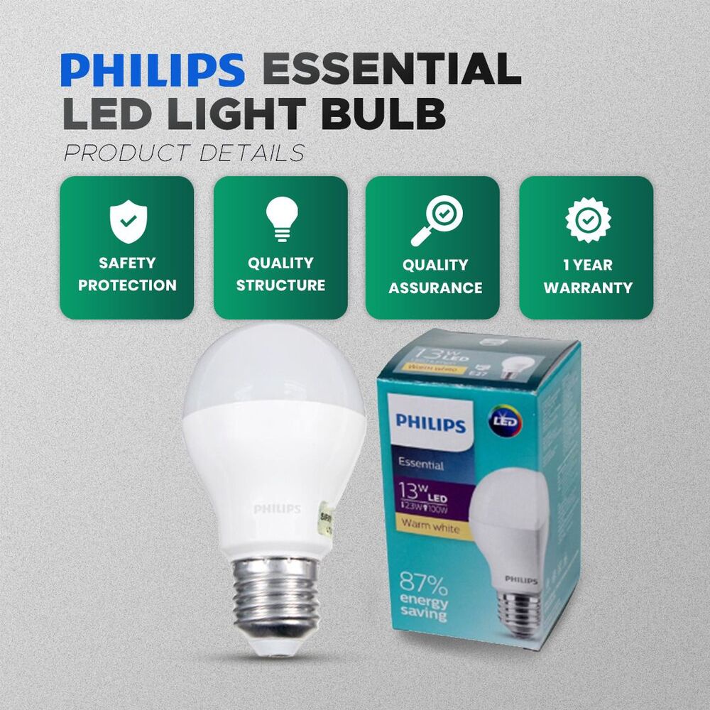 PHILIPS 5W/7W/9W/11W/13W E27 ESSENTIAL LED LIGHT BULB | Shopee Malaysia