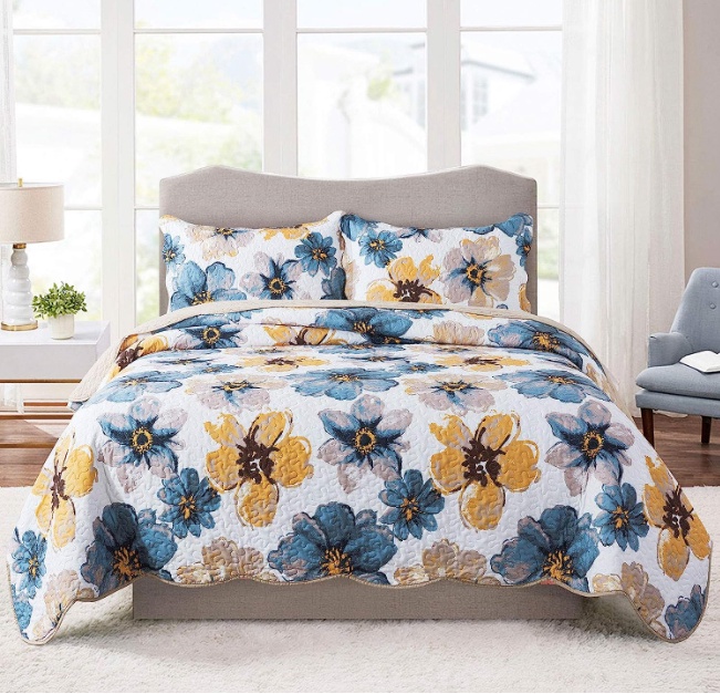 Cadar Patchwork Hamparan Katil Size SUPER Queen AIZHUO Leaf Floral ...