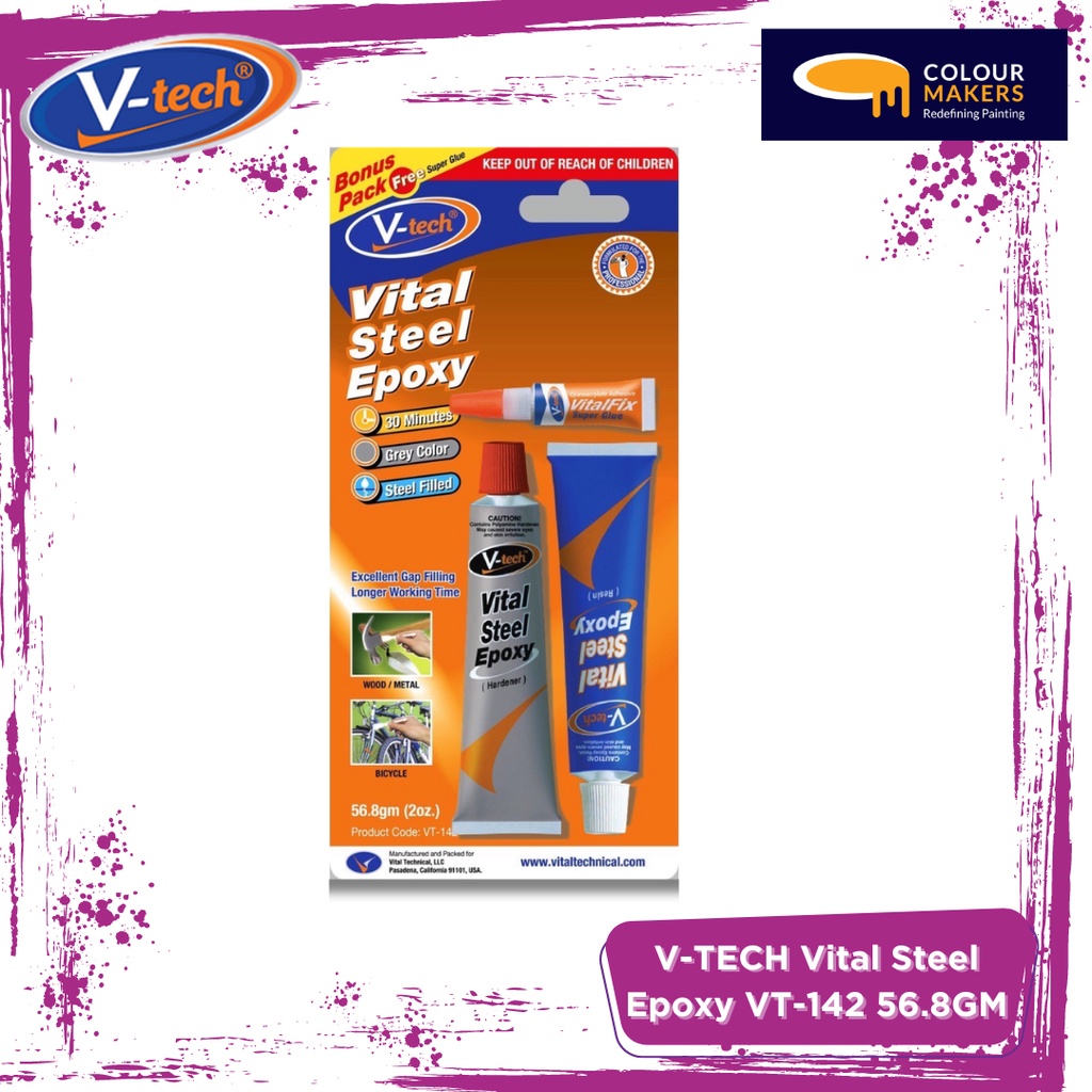 V-TECH Vital Steel Epoxy ( Grey Color ) VT-142 56.8GM | Shopee Malaysia