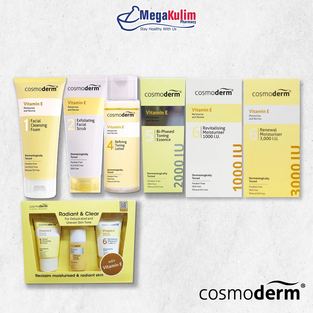 Cosmoderm Vitamin-E Range (Cleansing Foam / Facial Scrub / Lotion ...