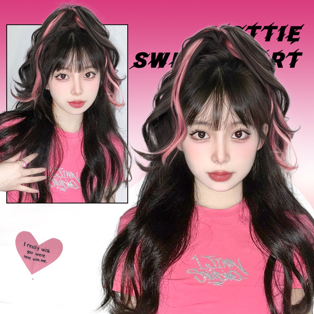 Y2K girls sweet cool Highlight Dyeing Synthetic Long Wavy Fluffy ...