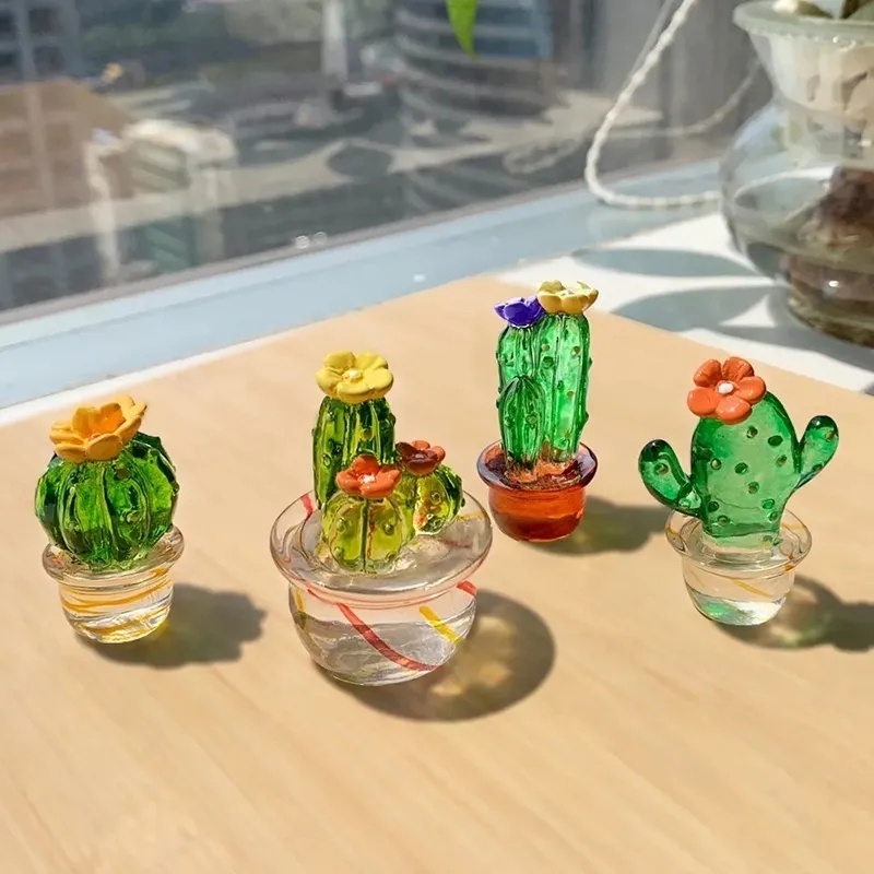 1/5Pcs Mini Resin Cactus Figurines Ornaments / Succulent Bonsai Decor ...