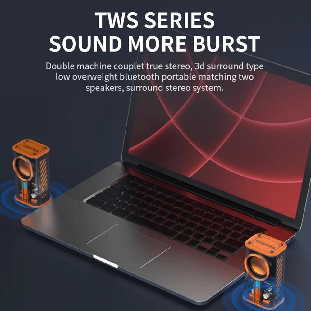 BYZ K07 5W Transparent Mech Bluetooth Speaker w RGB Breathing Light , 360° TWS Stereo Surround ...