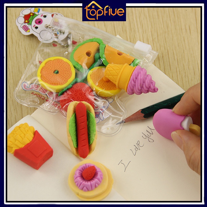 4pcs Small and Cute Fun Erasers With Burger Fruits Ultraman etc Designs ...