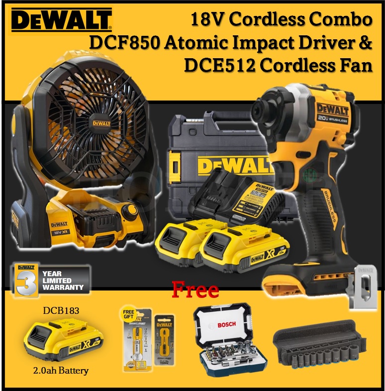DeWalt 18V/20V Combo Cordless Fan DCE512 with Atomic DCF850 Impact ...