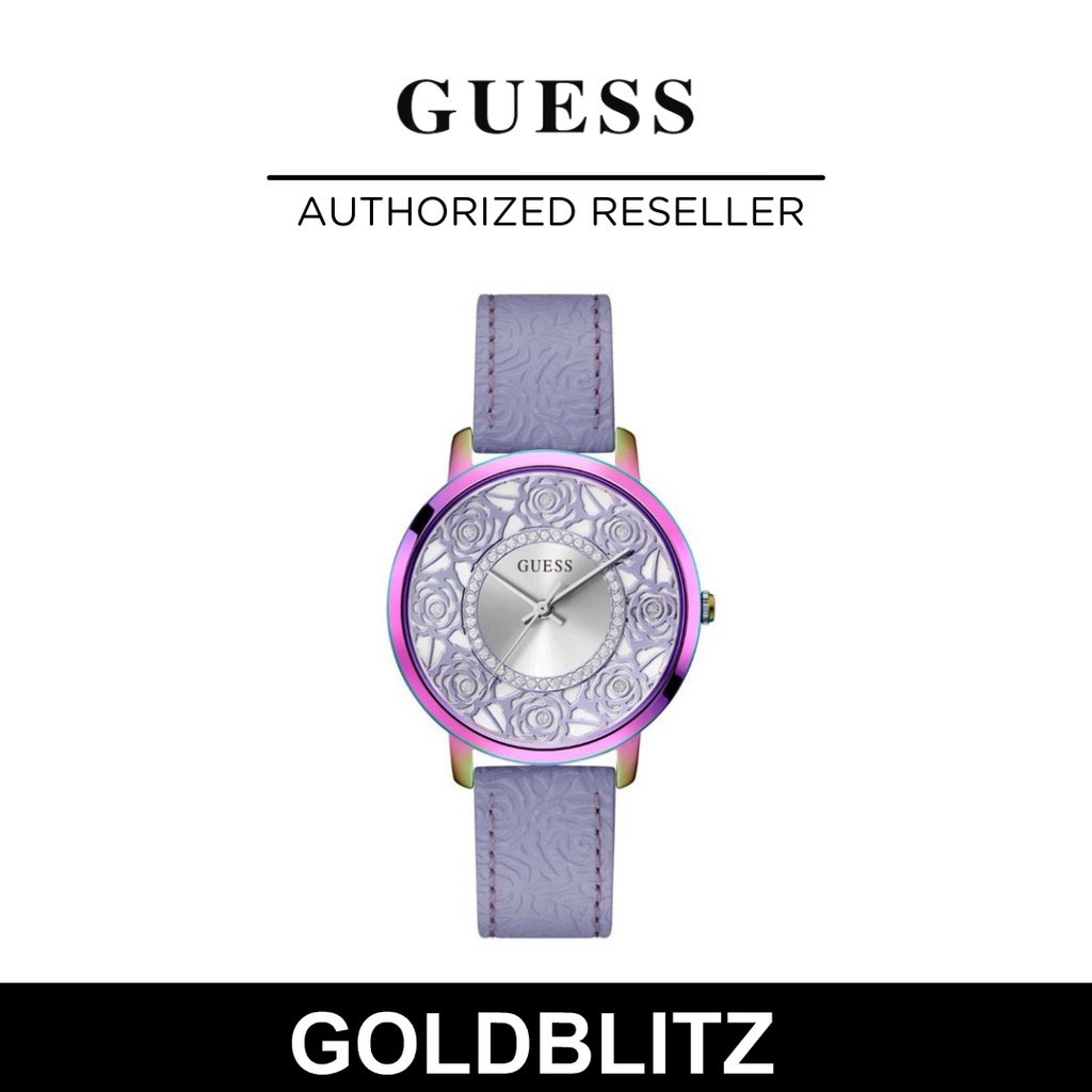 Guess GW0529L4 Women Iridescent Case Purple Genuine Leather Watch ...