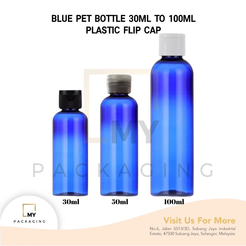 Blue Pet Bottle 30ml to 100ml with Plastic Flip Cap for toner shower ...