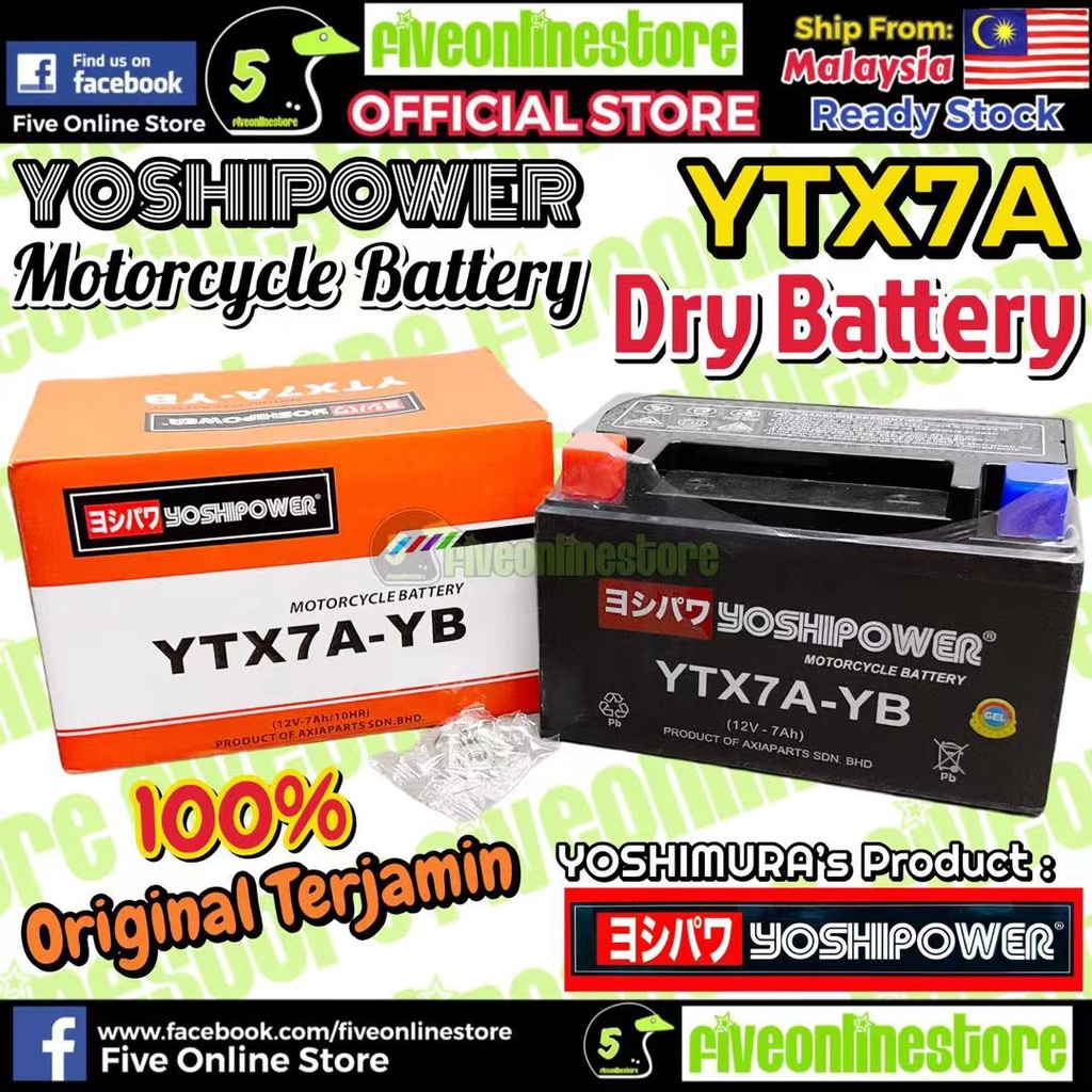 YTX7A Bateri Motorsikal YOSHIPOWER + Battery YTX7A-YB YTX7 SYM VF3i 185 ...