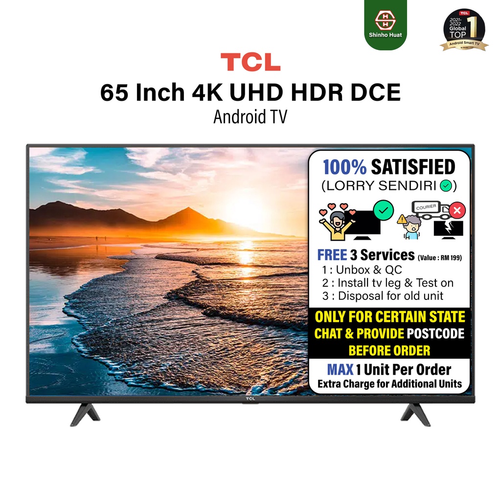 [FREE Shipping] TCL 65 Inch 4K UHD HDR Android TV 65P615 | Shopee Malaysia
