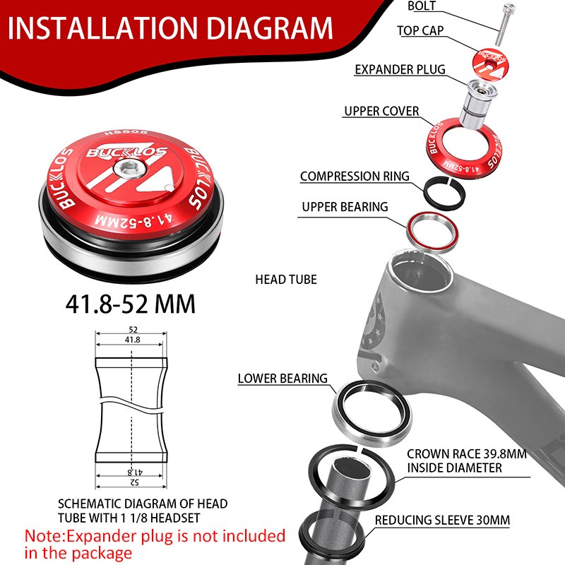 BUCKLOS Bicycle Headset 44/50.6mm Straight Tube Fork Steering Bearing MTB Headset 34/52/55/56mm ...