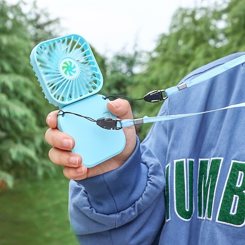 (Lanyard + Cable) Summer Mini Portable Foldable Table Electric Fan With ...