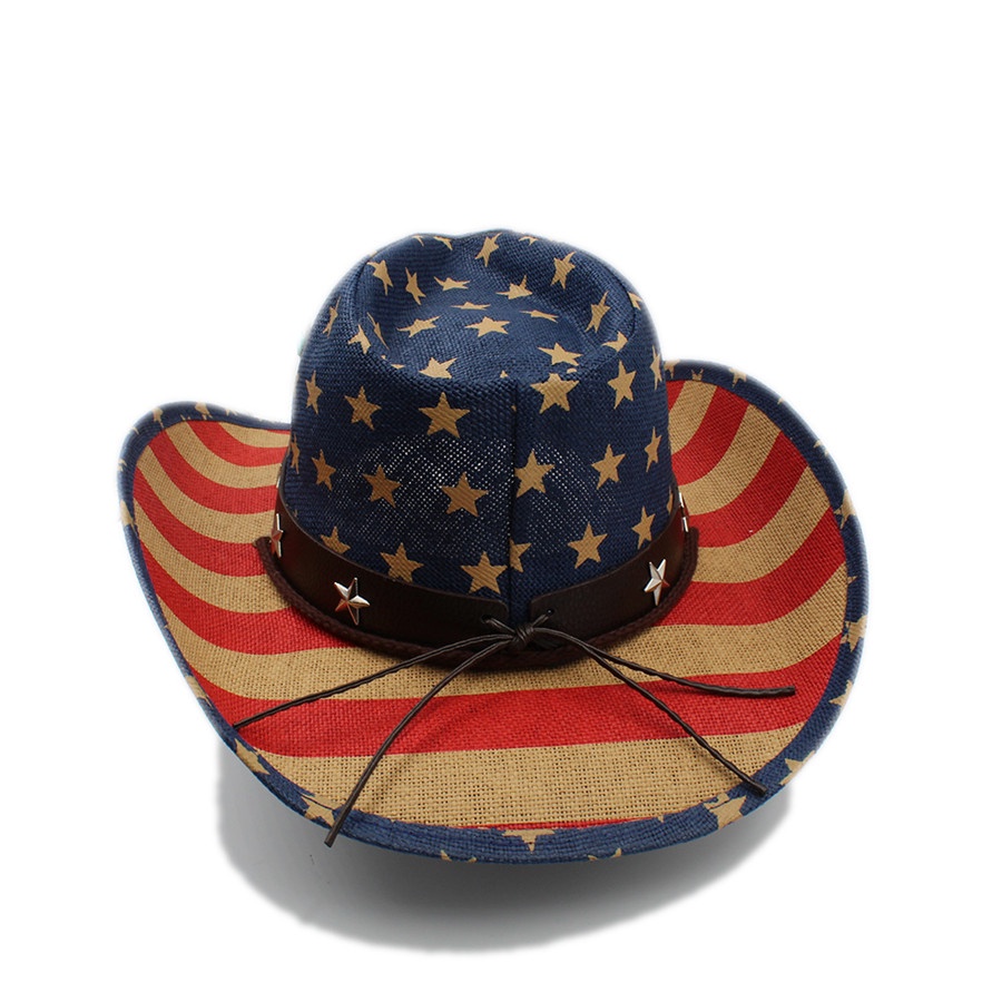 Summer Classic American Flag Cowboy Hats For Men Wide Brim Usa Cowgirl ...