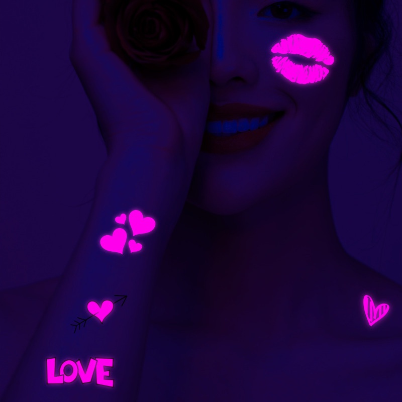 Fluorescent Love Heart Graffiti Face Body Sticker / Multi-purpose Women ...