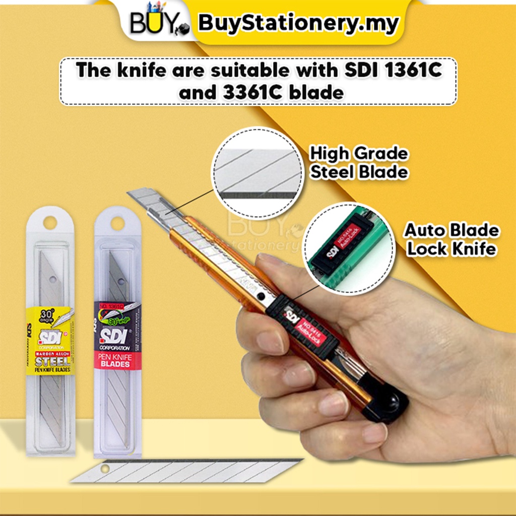 SDI Steel Paper Cutter Knife Heavy Duty Auto-Lock 0416A - (1s/PCS) Craft Knife Pisau Tolak Pen ...