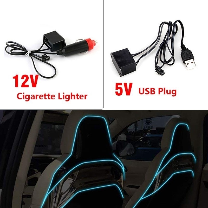 16.4FT 5Meters Car Interior Lighting Auto LED Strip EL Wire Rope Auto ...