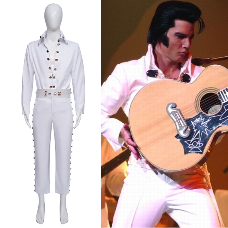 Unisex White Cat King Elvis Presley Cosplay Costume For Adults And Kids ...