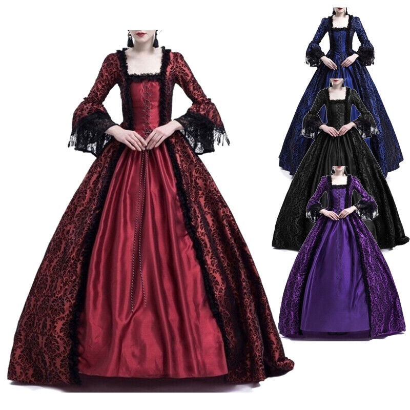 Medieval Women Marie Antoinette Costume Renaissance Gothic Maxi Dress ...