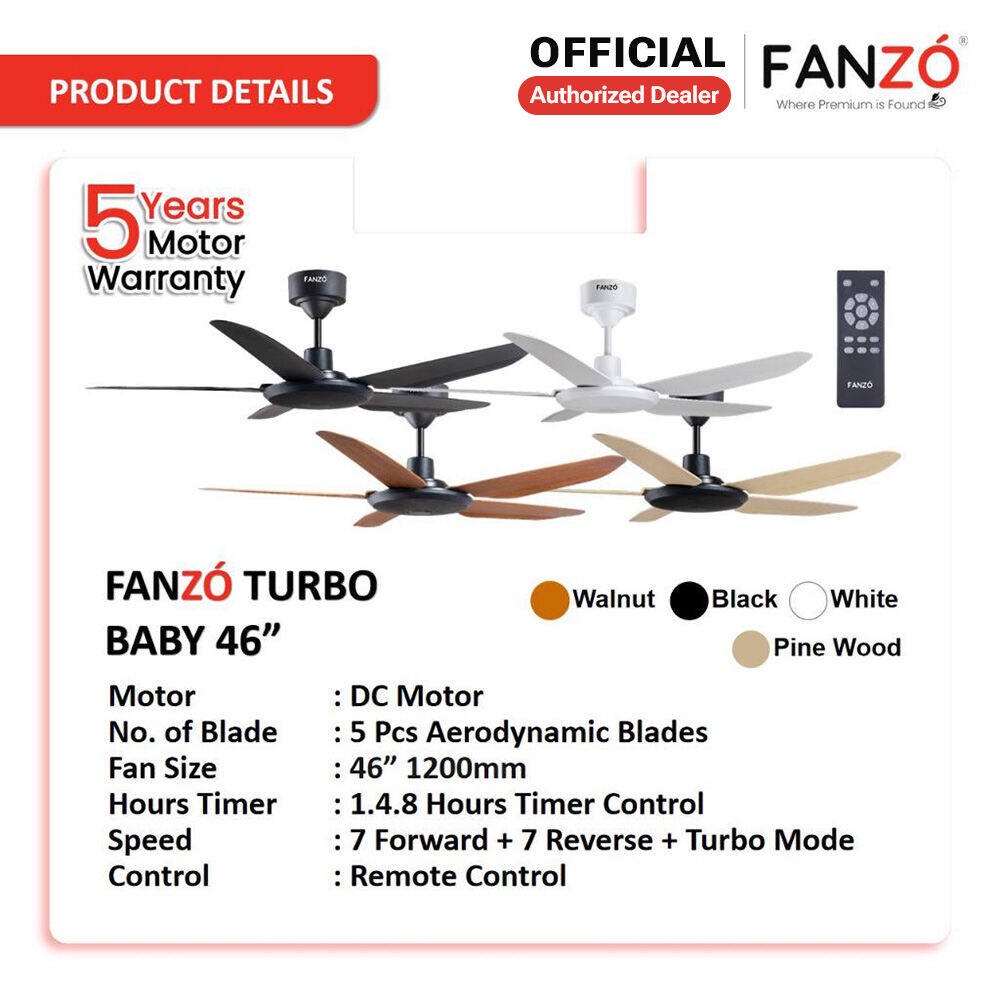 FANZÓ TURBO/TURBO Baby 56"/46" 14 Speed+Turbo DC Motor 5 Blades Remote ...