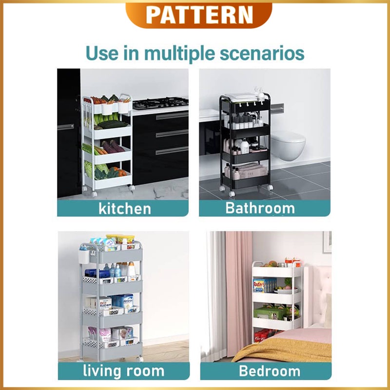 PATTERN Trolley Rack Storage 3 Tier Trolley Kitchen Rack With Wheel ...