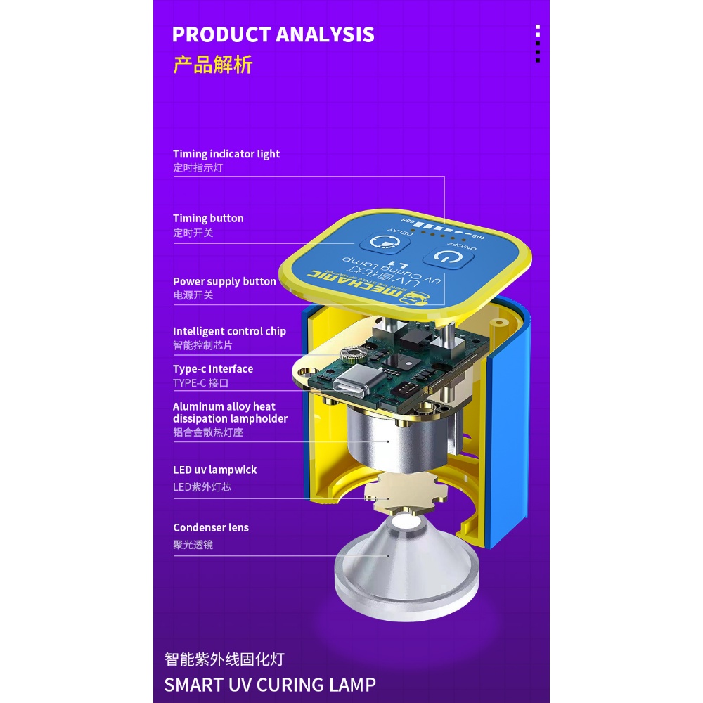 Mechanic L1 Intelligent UV Curing Lamp Green Oil Fast Curing Light for ...