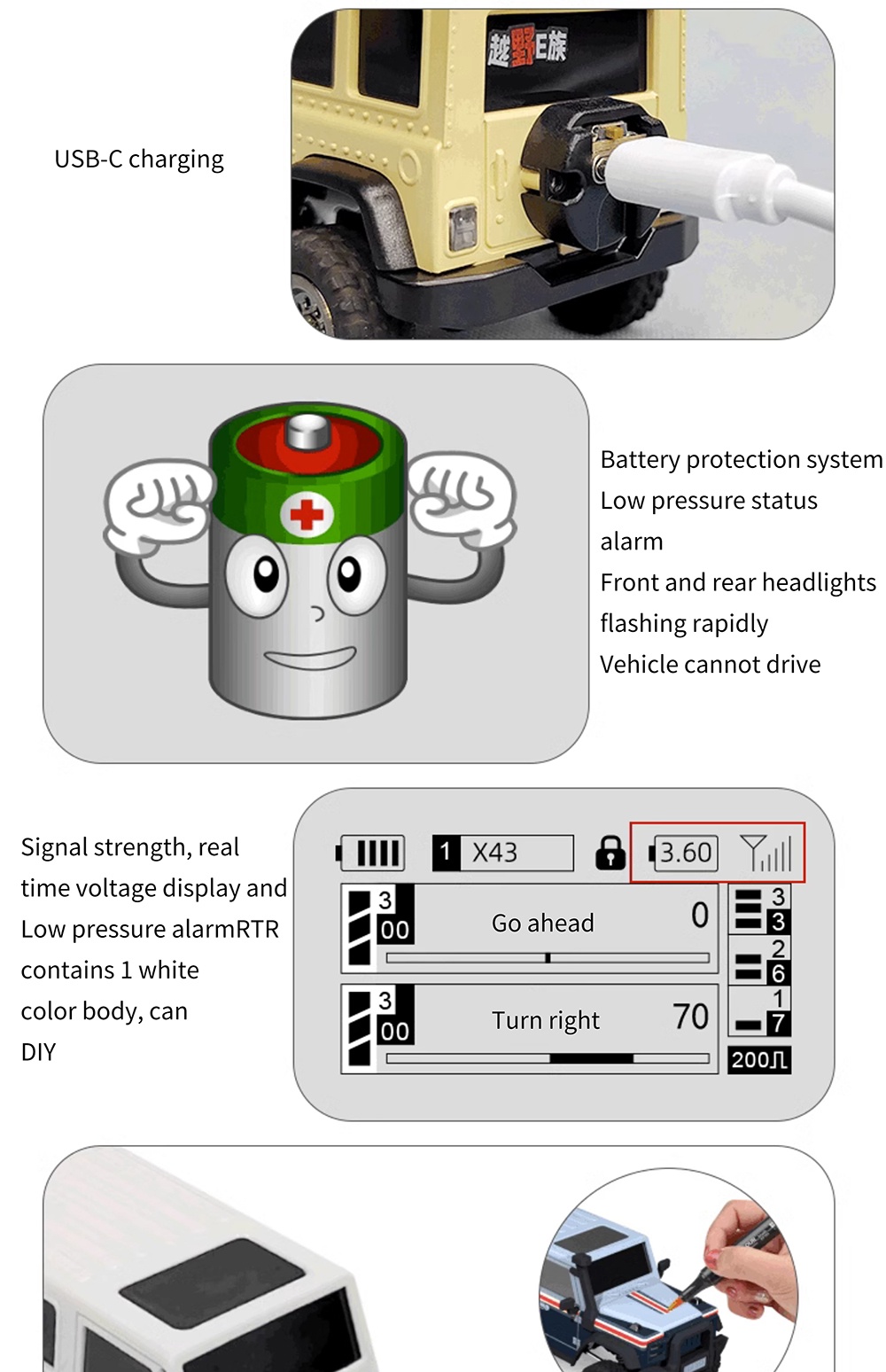 LDARC X43 1/43 MINI RC Electric Remote Control Model Car Desktop ...