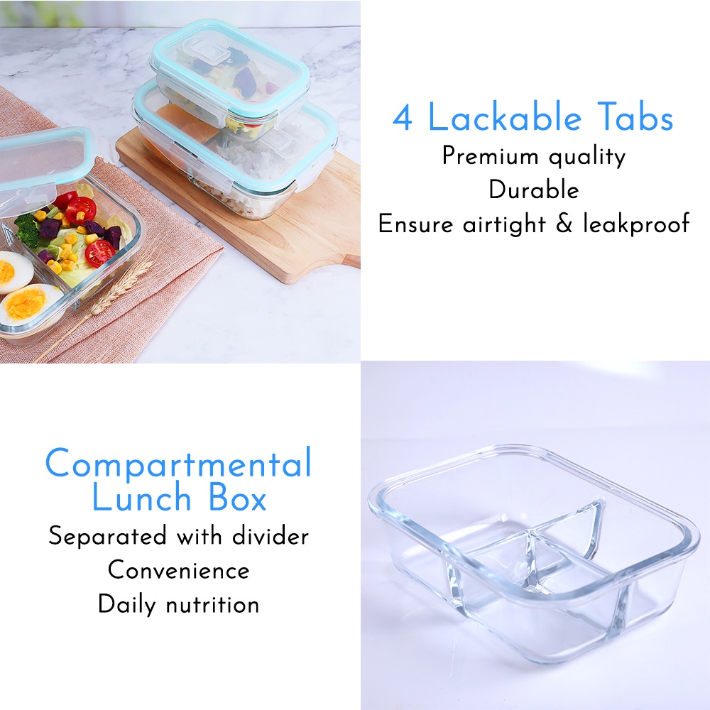 ZPLUS Square Glass Lunch Box Glass Food Container Oven Microwave Safe ...
