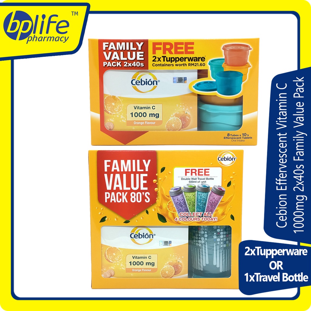Cebion Effervescent Vitamin C 1000mg 2x40s Family Value Pack (Foc ...