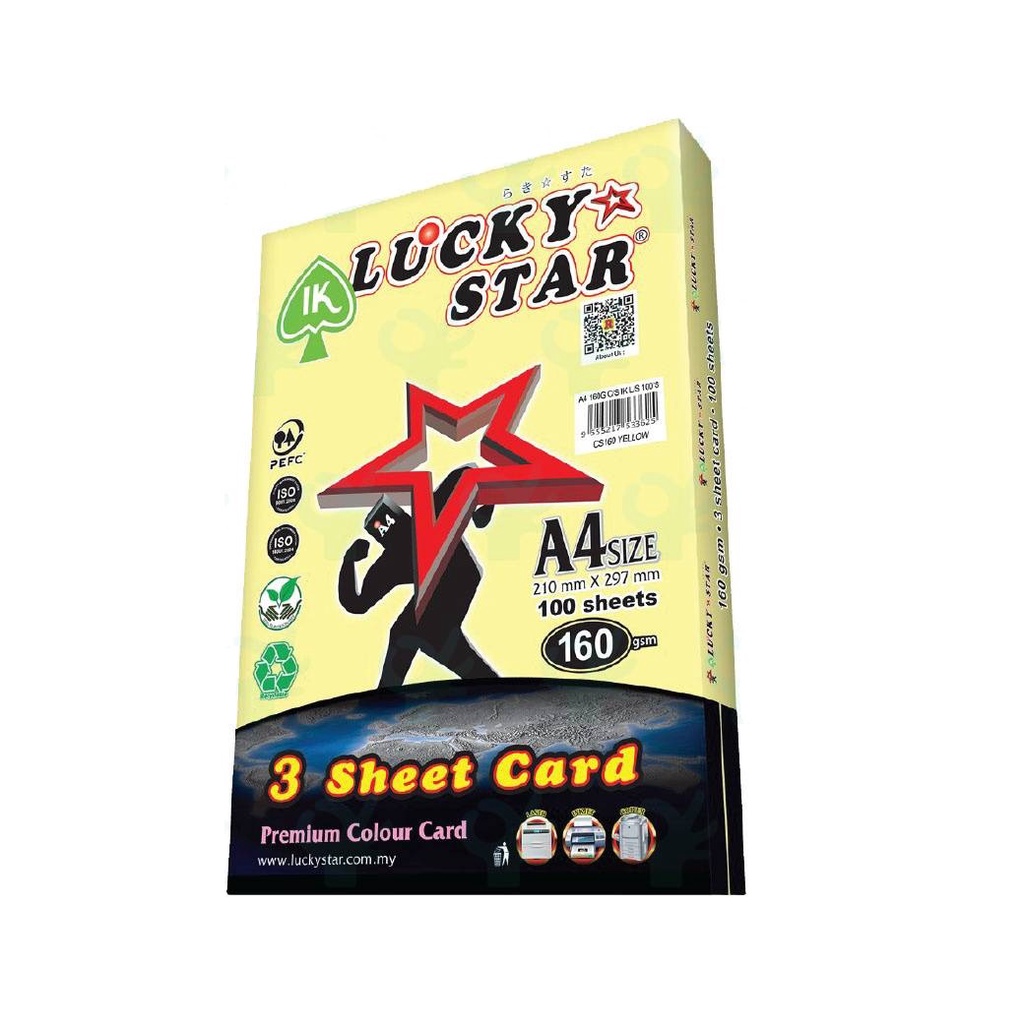Lucky Star 3 Sheet Card Colours Paper A4 160gsm 100 Sheets (Wide Colors ...