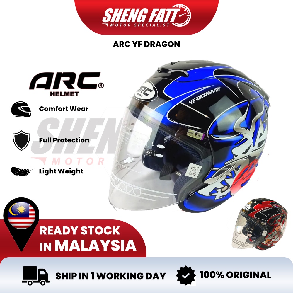 ARC YF Dragon Helmet Motor With Visor Topi Keledar Keselamatan Helmet ...
