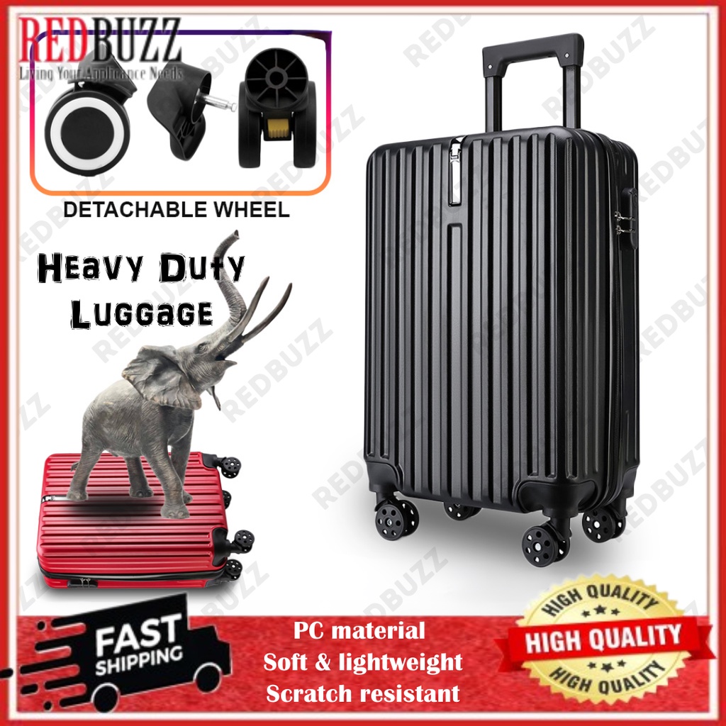 REDBUZZ Heavy Duty PC 20in 24in Luggage with Detachable Roller Silent ...