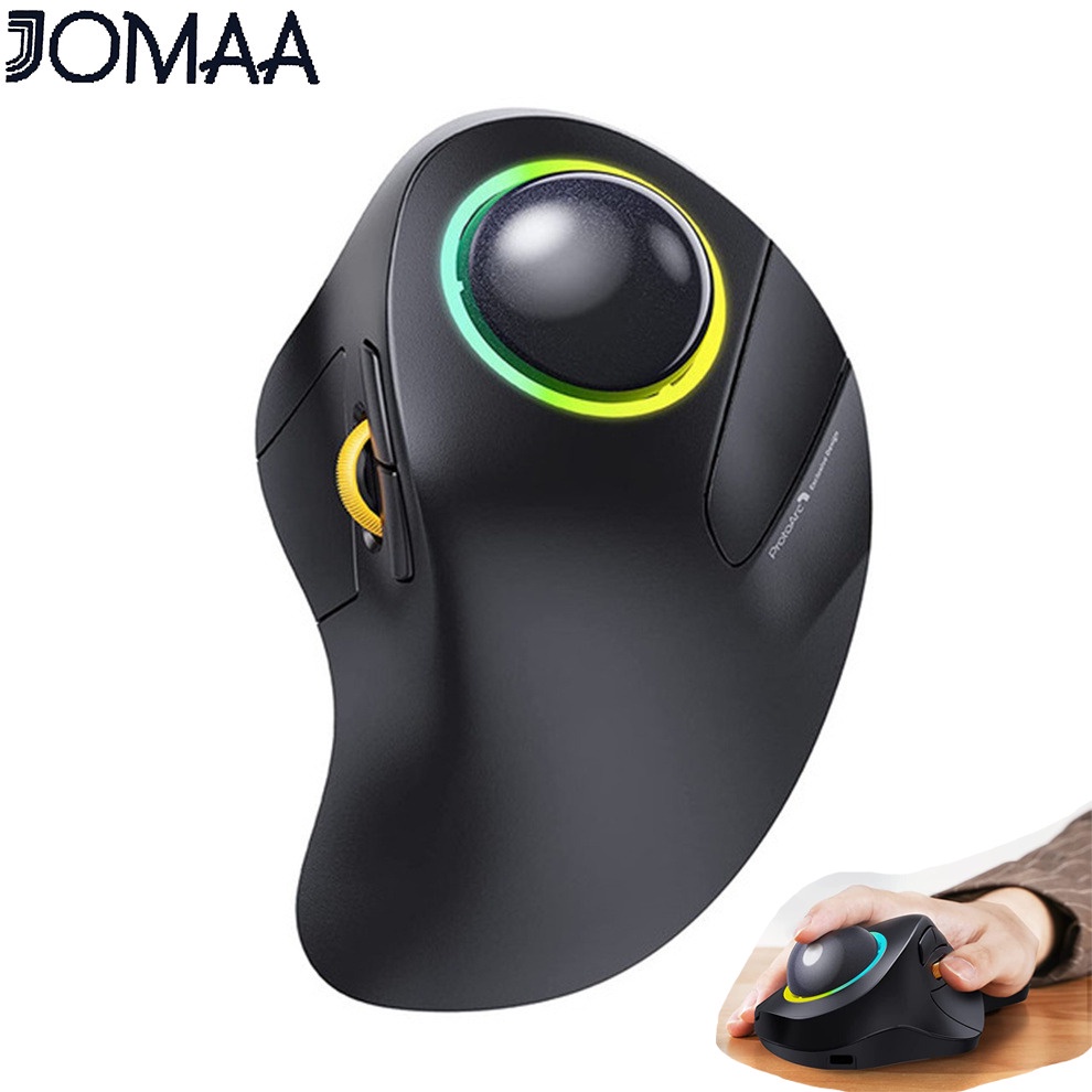 Jomaa EM03 Wireless BluetoothTrackball Mouse Rechargeable Ergonomic RGB Backlit Rollerball Mice ...