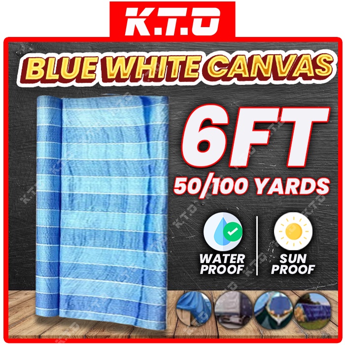 6ft x 50 Yard / 100 Yard Blue White Canvas Roll Water Resistance PE ...