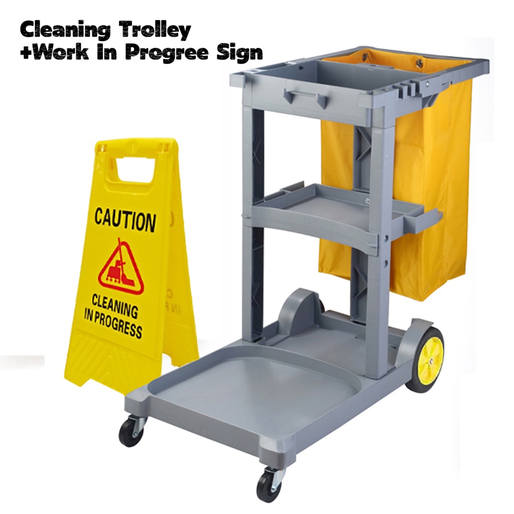 Cleaning Trolley Cart Working Sign Board Wheel Housekeeping Cleaner ...