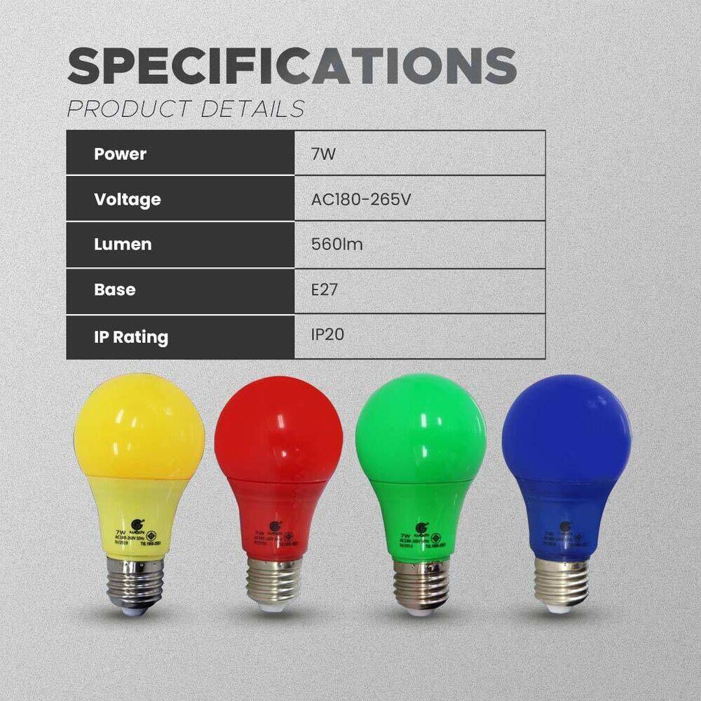 [BULB RAYA] 7W E27 BLUE/RED/GREEN/YELLOW LED COLOR BULB MENTOL LAMPU ...