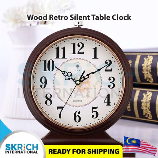12 inch A0090 Wood Retro Solid Silent Table Clock Creative Retro Modern ...