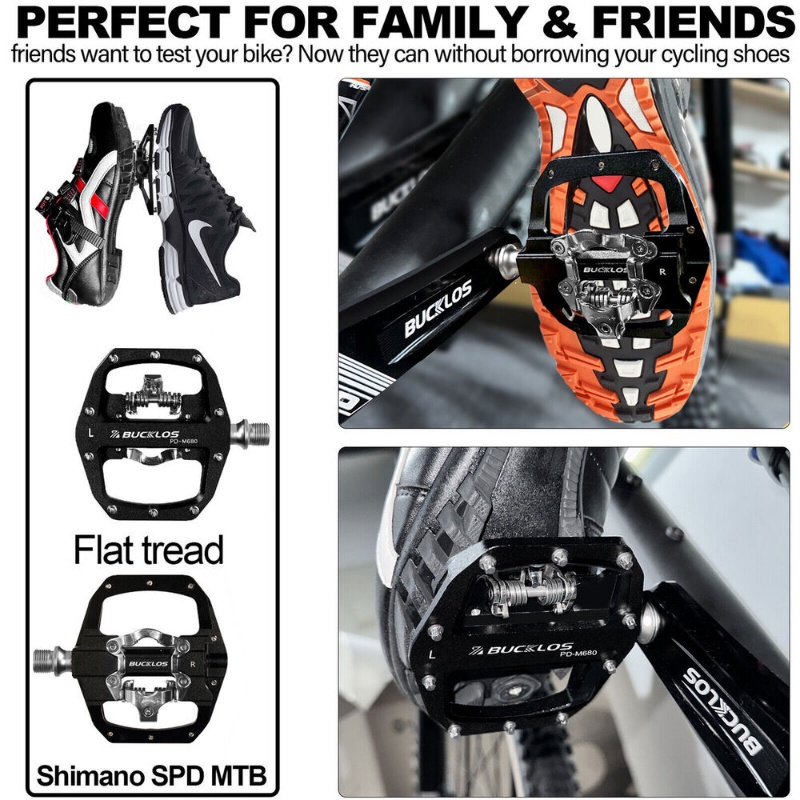 BUCKLOS Mountain Bike Pedals Fit SPD Lock Flat Bicycle Pedal Clip for ...