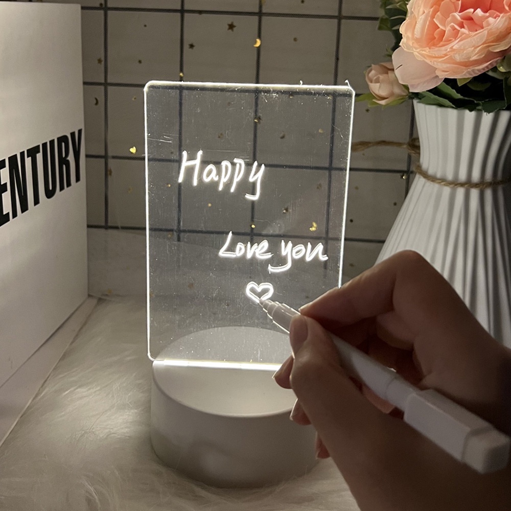 🚚3D Lamp Acrylic Note Board USB LED Night Light Clear Writing Boards ...