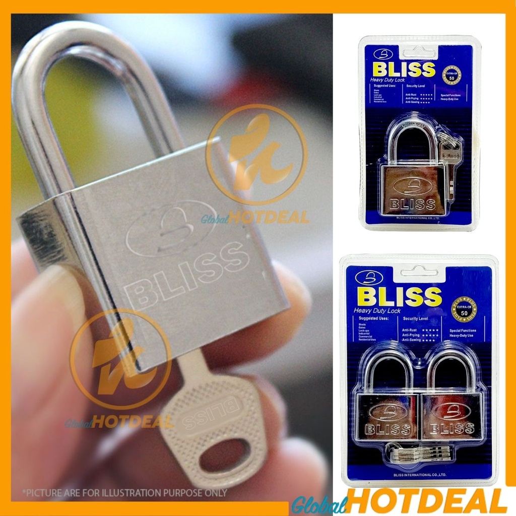 HEAVY DUTY BLISS PADLOCK Chrome Plated Solid Brass Key Rust Resistance ...