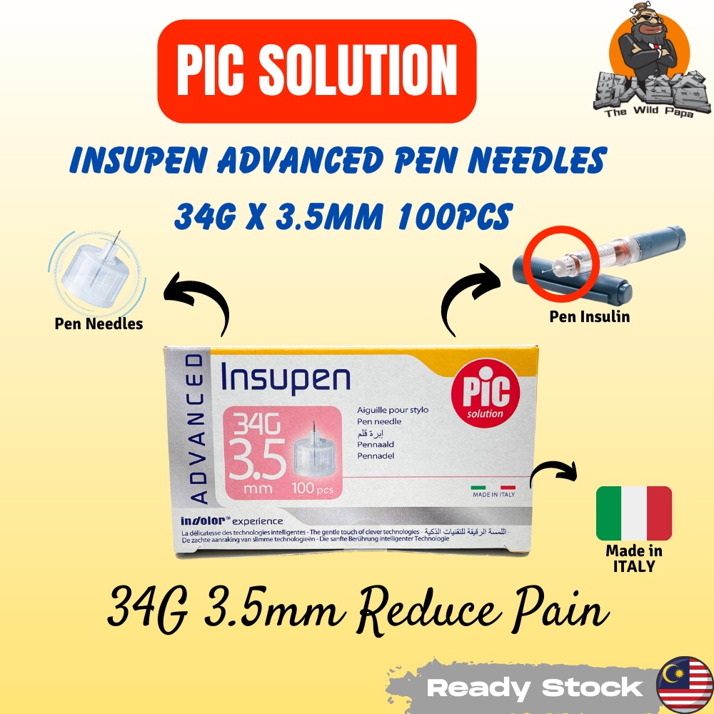 Pic Solution Insupen Advanced 34G 3.5mm 100pcs Easysliding Rapidflow Insulin Needle Jarum ...
