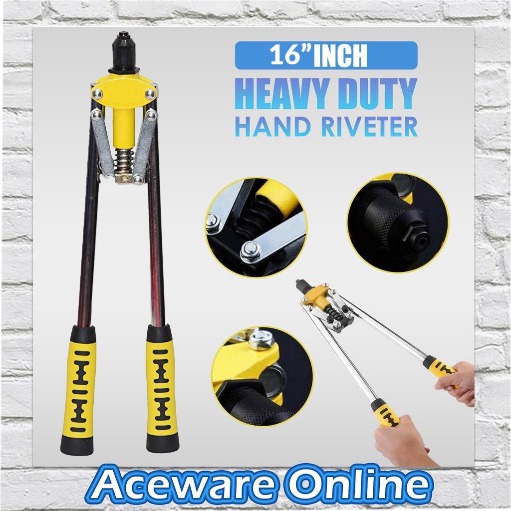 16” Heavy Duty Long Arm Hand Riveter Pop Rivet Manual Two Handed Tools ...