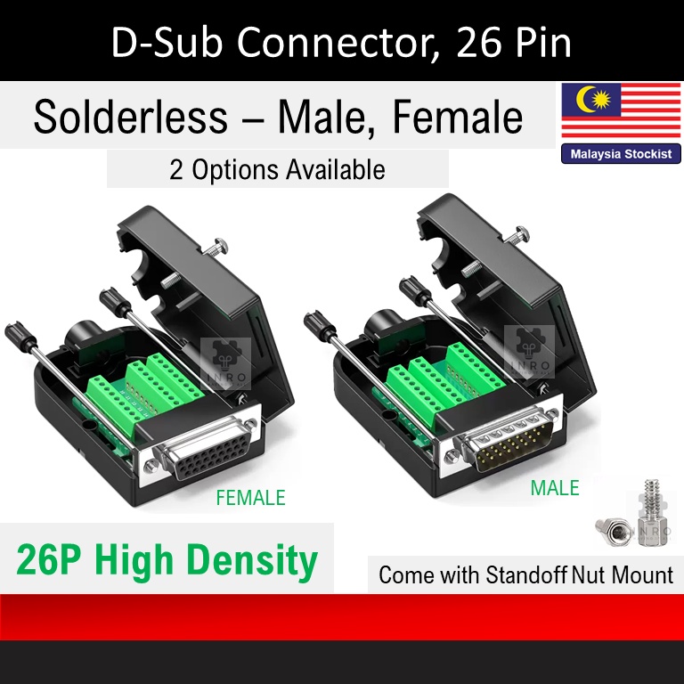 [Solderless] Male / Female DB26 D-Sub Solderless Connector, 26 Pin ...